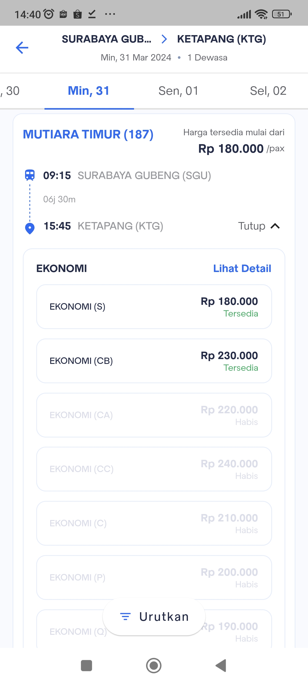 Kereta Api Mutiara Timur Kembali Beroperasi